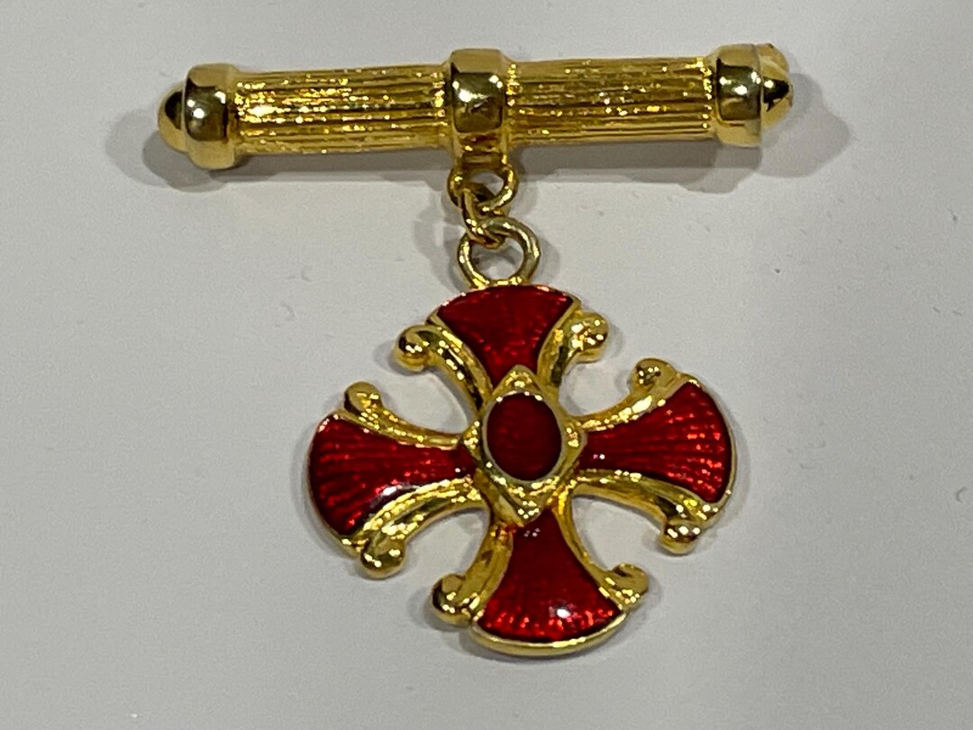 Red Enamel Maltese Cross Brooch, Red Enamel Cross Shaped Medal on Bar ...