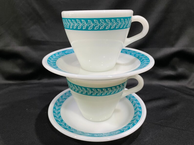 Pyrex Teal Laurel Resturantware Milk Glass Cup and Saucer - Etsy