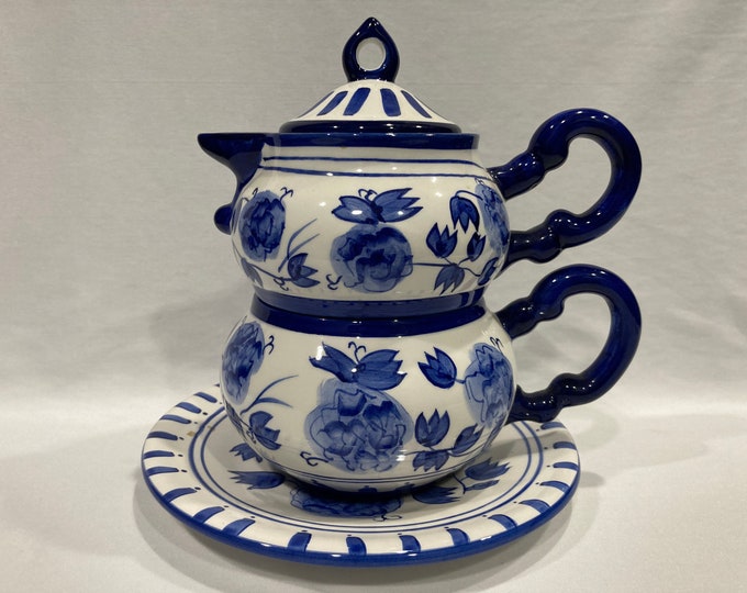 Blue Rhapsody Individual Teapot, Nesting Cup and Underplate, CBK China ...
