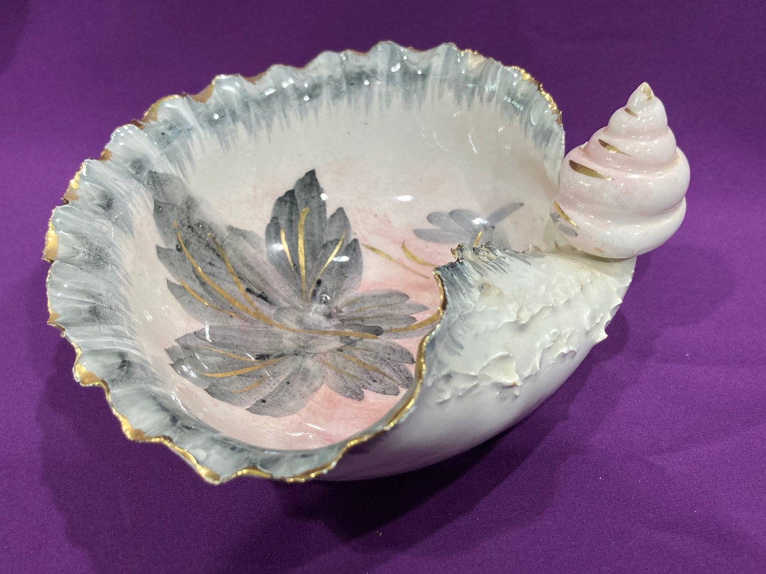 Porcelain Shell Shaped Bowl, Marked Made in Italy, Hand Painted Flower ...