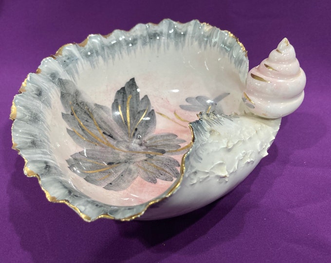 Porcelain Shell Shaped Bowl, Marked Made in Italy, Hand Painted Flower ...