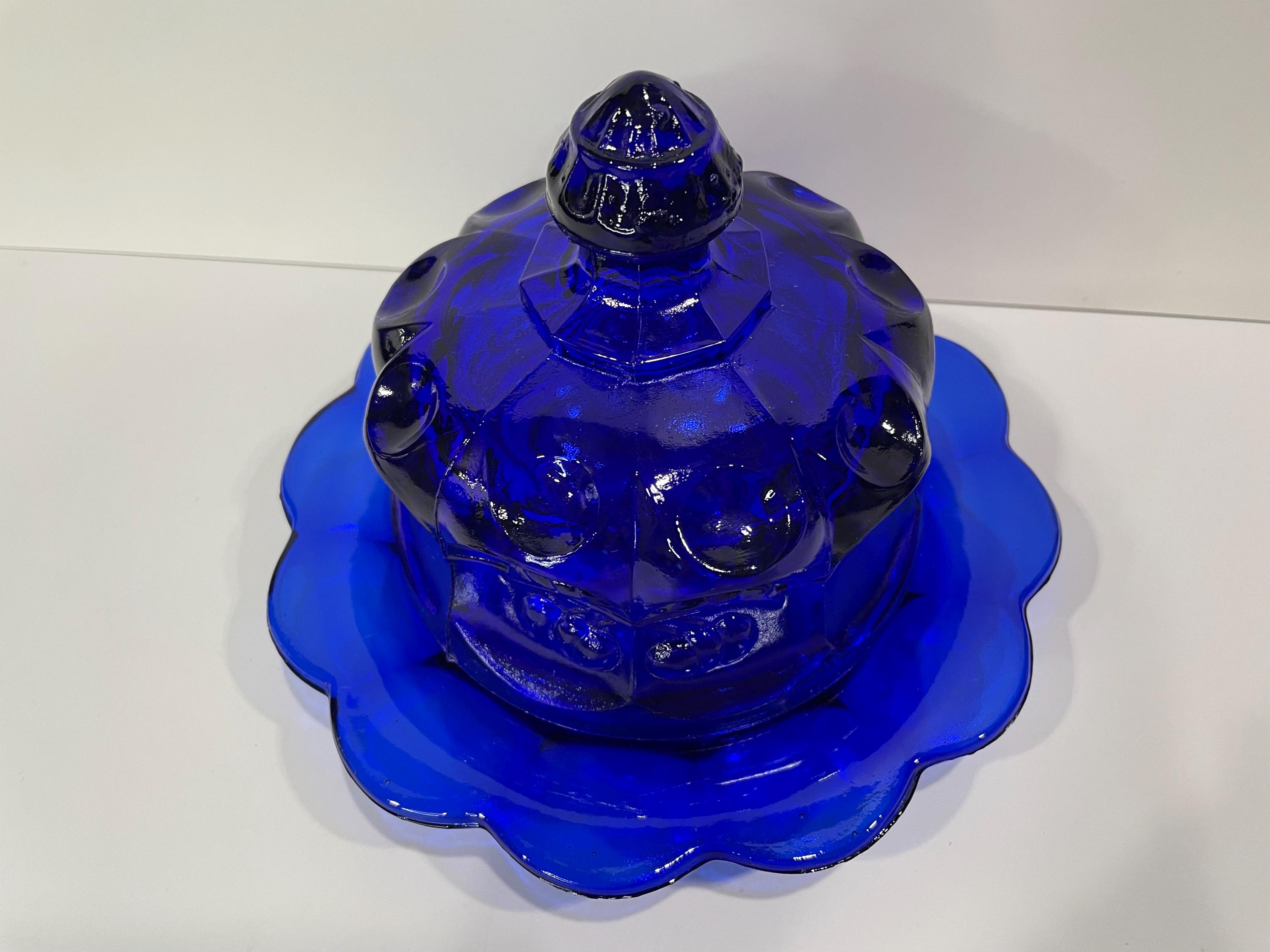 Mosser Cobalt Blue Butter Dish: Cherry Thumbprint Design - Etsy
