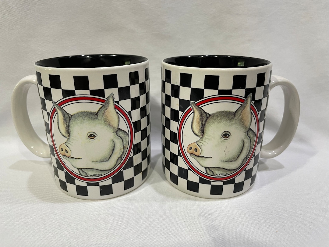 Banana Appeal Pig Checkerboard Coffee Mugs, Hog Mug, Black and White ...