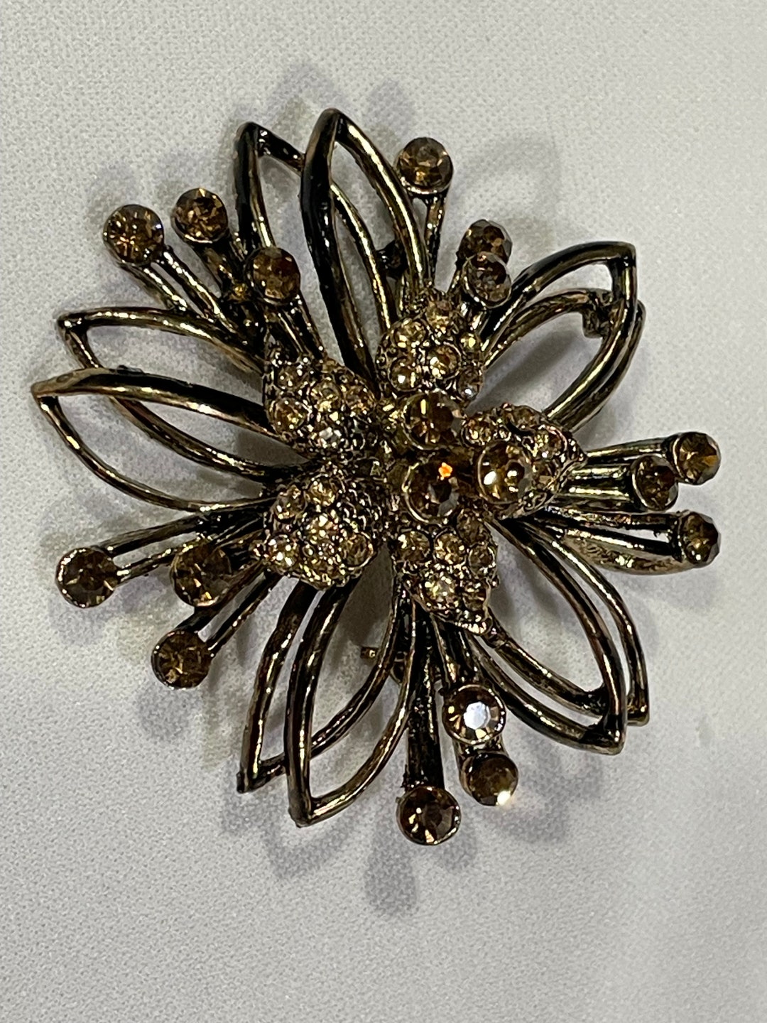 Bronze Tone Atomic Brooch With Amber Colored Rhinestones - Etsy