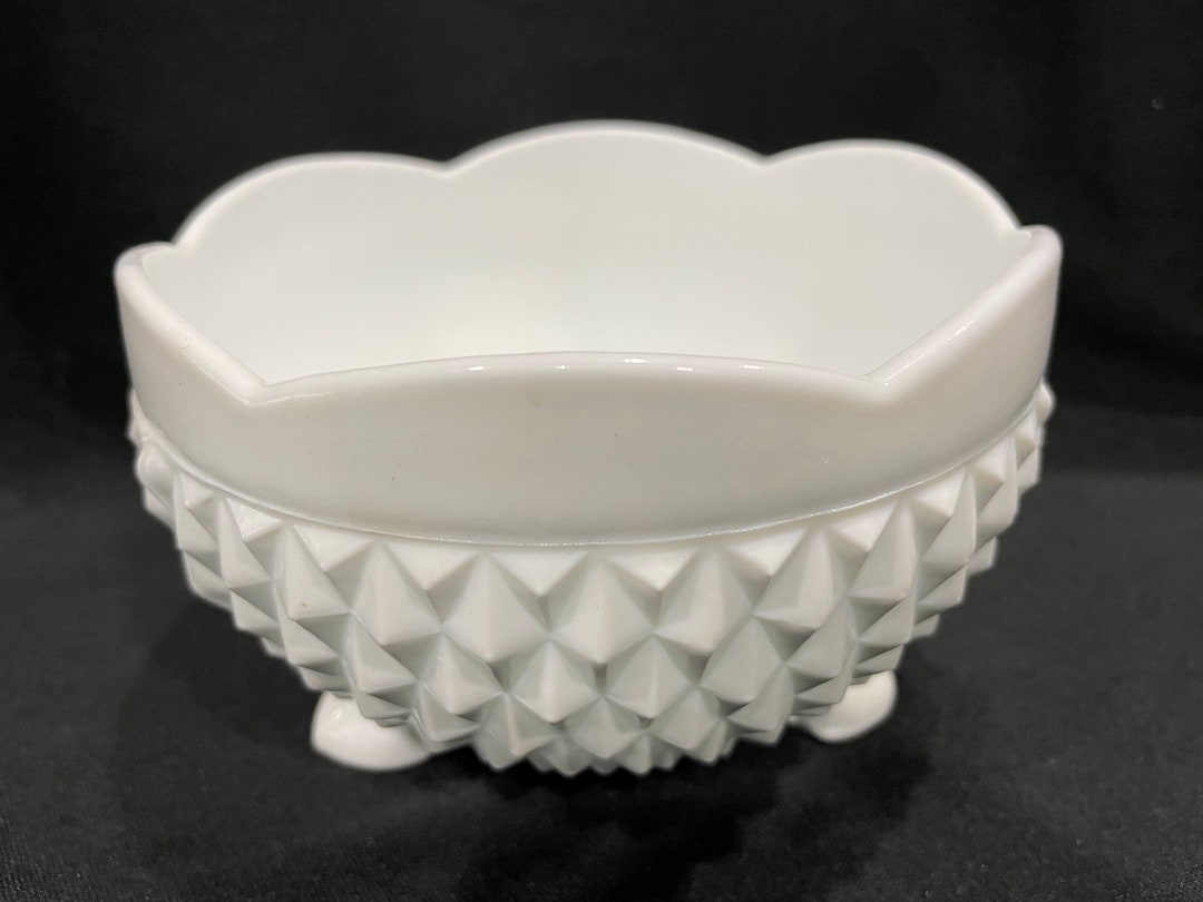 Indiana Glass, Diamond Point Milk Glass Bowl, Three Footed Candy Dish ...