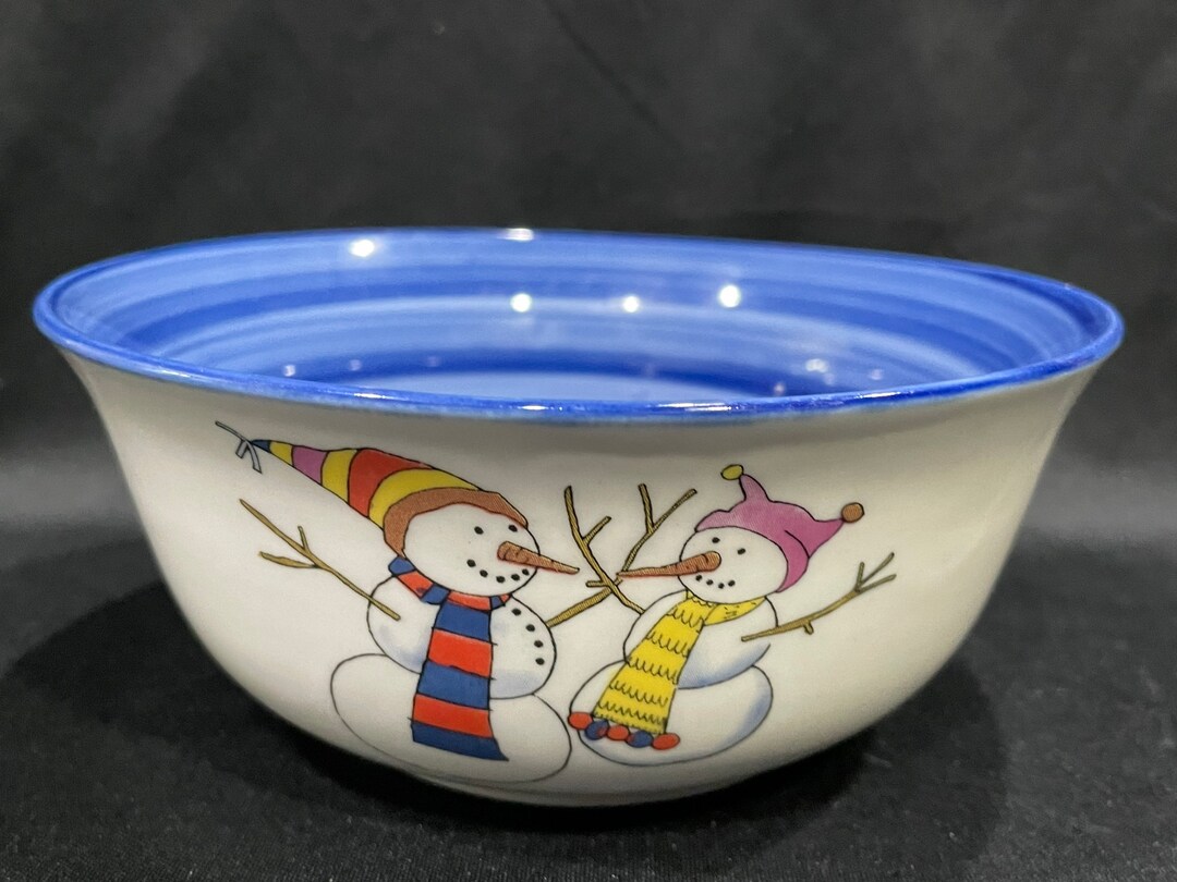 Christmas Swirl, Hand Painted Snowman Bowl, Bowl With Blue Swirled ...