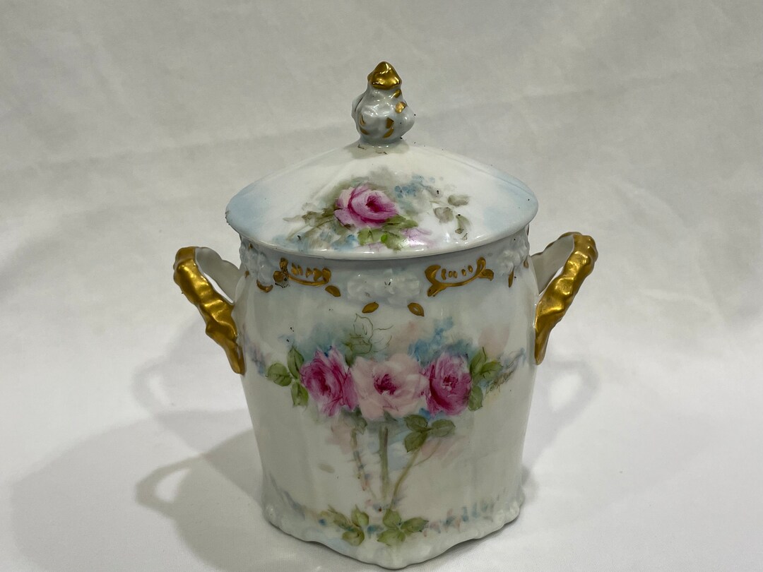 German Porcelain, Hand Painted Porcelained Lidded Jar, German Hand ...