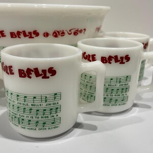 Hazel Atlas, Jingle Bell, Milk Glass Egg Nog Bowl and Six Cups, White ...