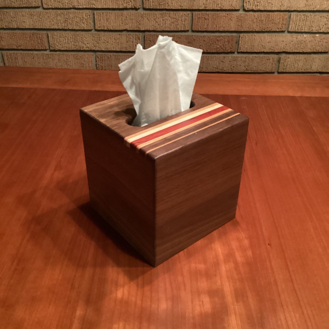 Square Wood Tissue Box Cube Wood Tissue Box Rustic Walnut Gift for Mom ...
