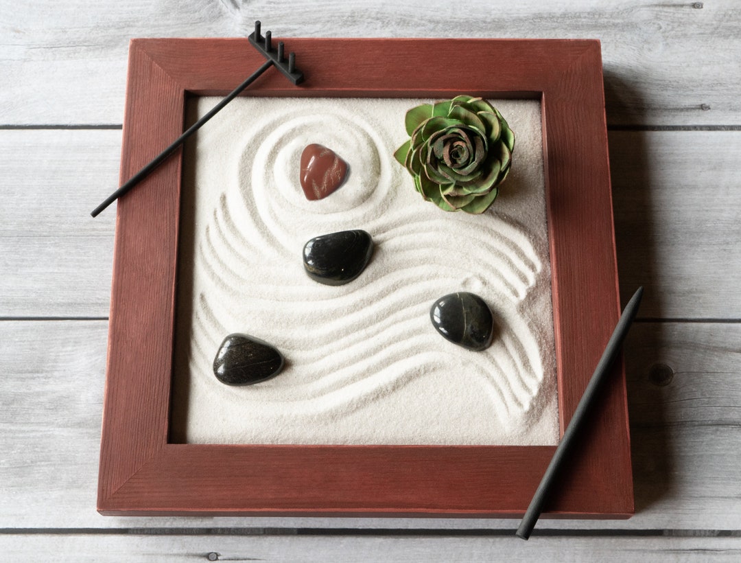 10 X 10 Deep Sepia Zen Garden-lightly Distressed-includes Sand, Rocks ...