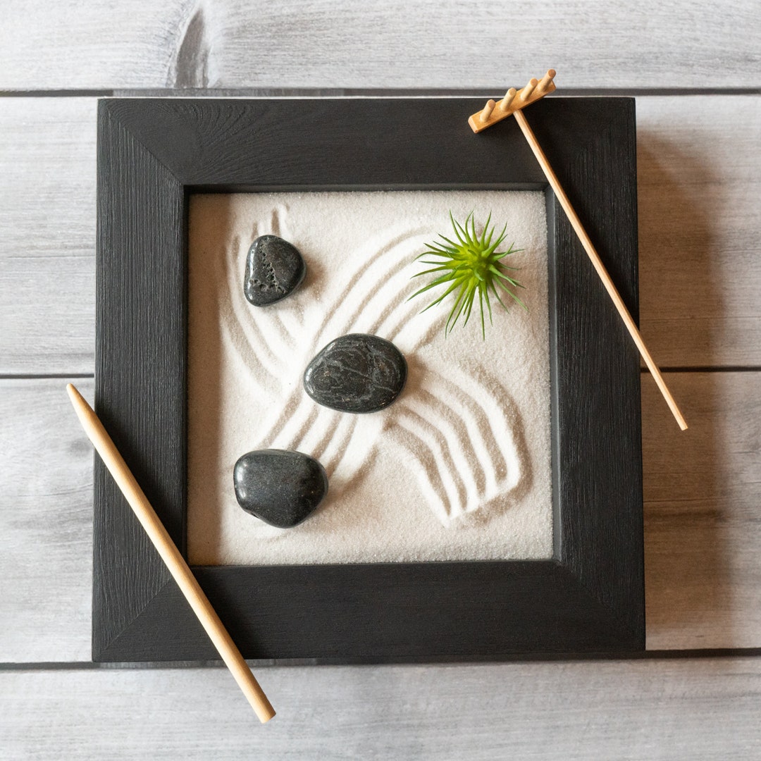 8 X 8 Black Zen Garden-includes Sand, Rock Options, and Raking Tool Set ...
