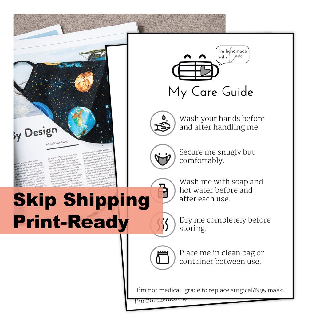 Face Mask Care Card Face Mask Care Instructions Labels for Masks ...