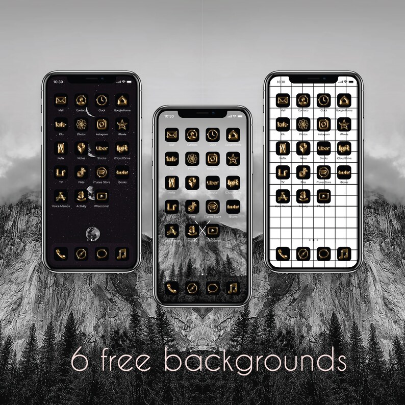 140 Gold App Icon Pack 3D IOS 14 App Icons Black and Gold App Icons ...