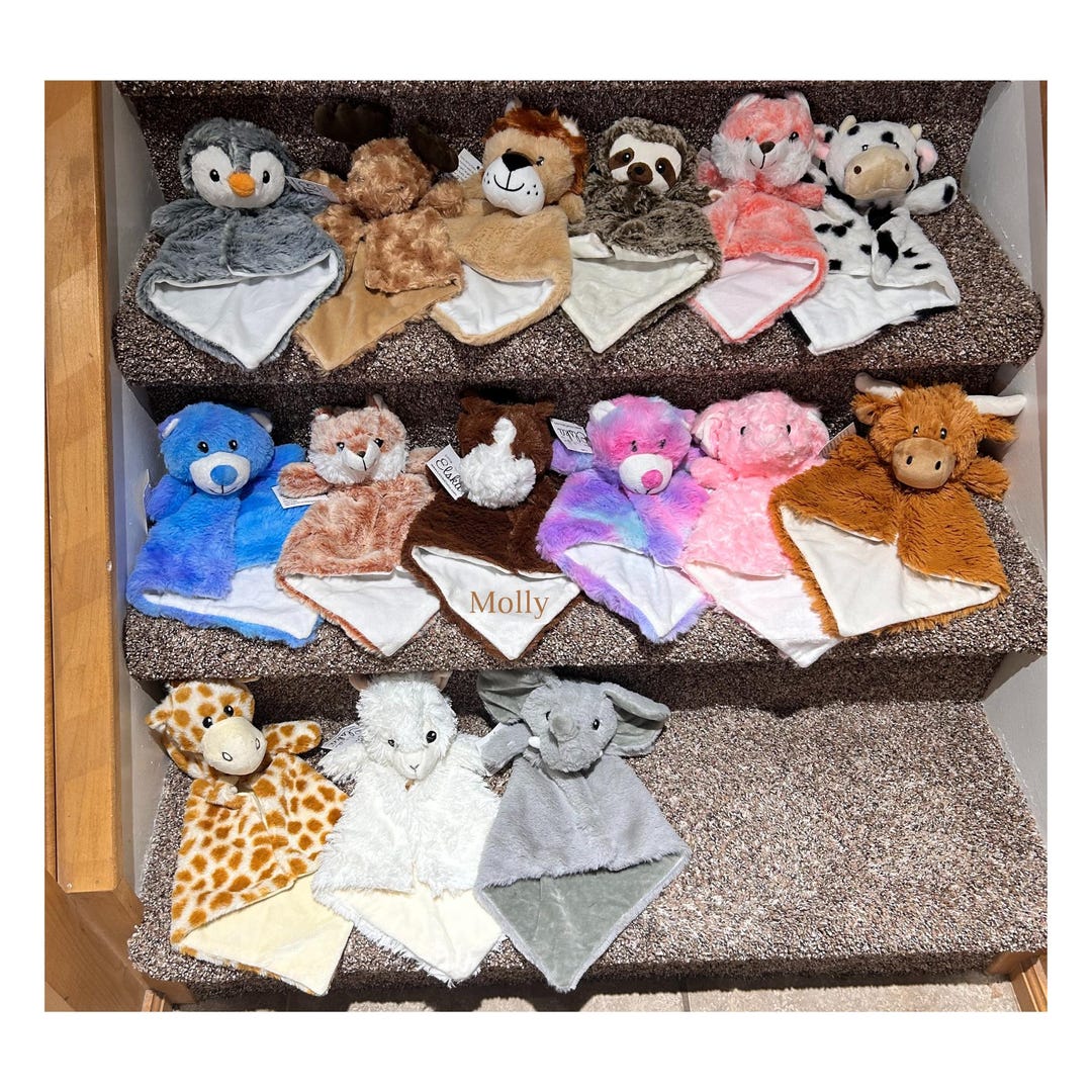 Embroidered Name Baby Lovie | Plush Animal Security Blanket - Etsy