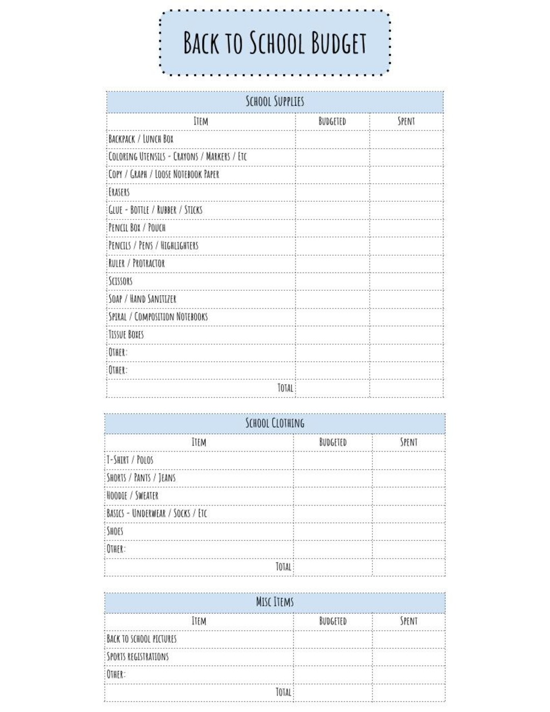 Back to School Budget Template - Start the School Year on Track! Simple ...