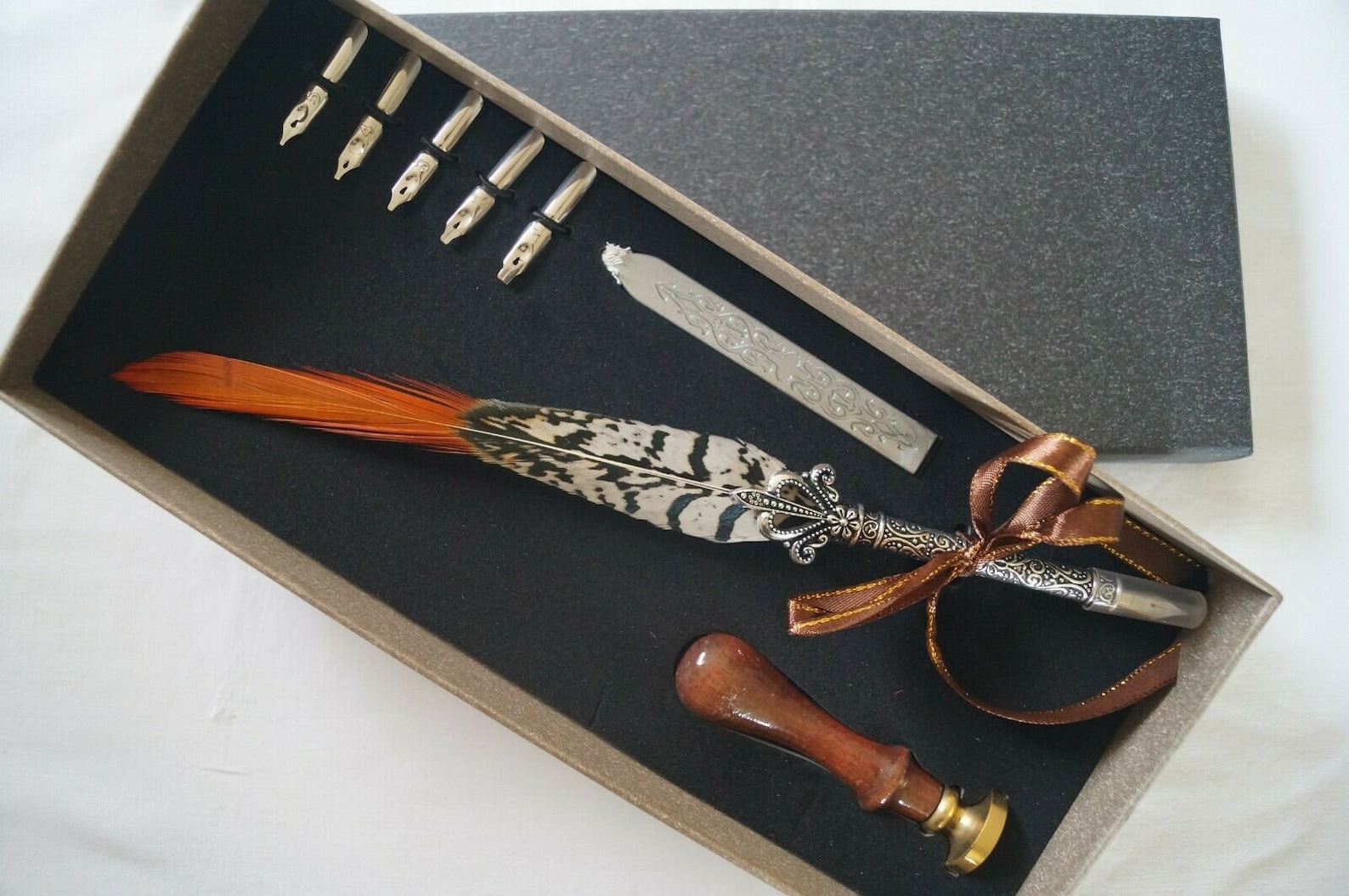 Vintage Style Calligraphy Feather Quill Metal 5 Nib Dip Pen | Etsy