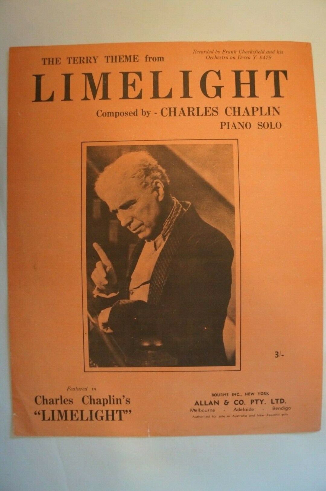 Vintage Sheet Music -piano Art-the Terry Theme From Limelight Composed ...