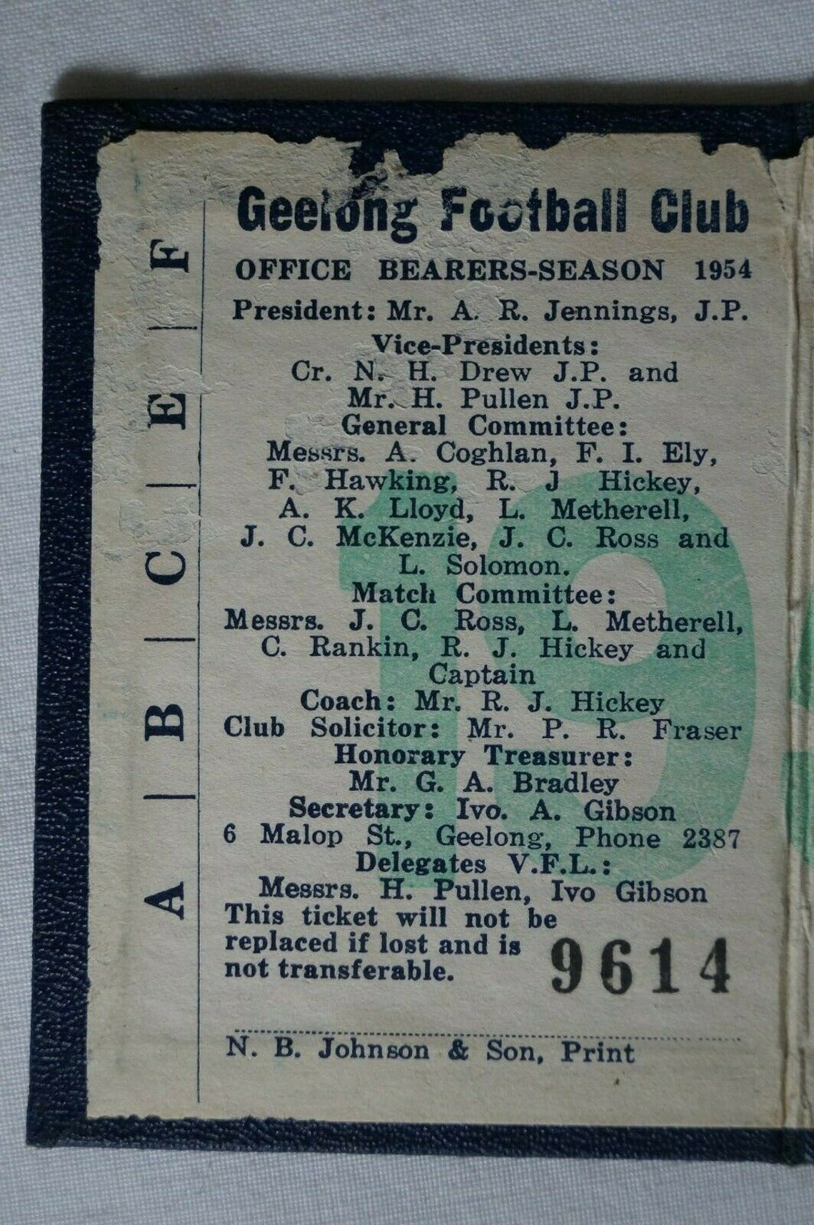 Geelong Cats AFL VFL Vintage 1954 Members Season Ticket Over | Etsy