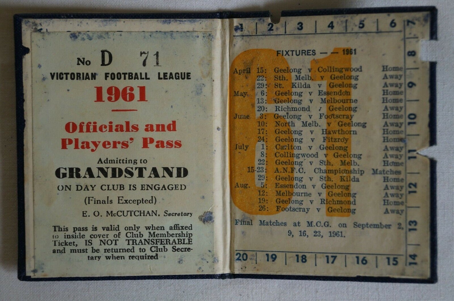 Geelong Cats AFL VFL Vintage 1961 Members Season Ticket Over | Etsy