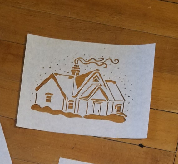 Snow covered Cottage Stencil | Etsy