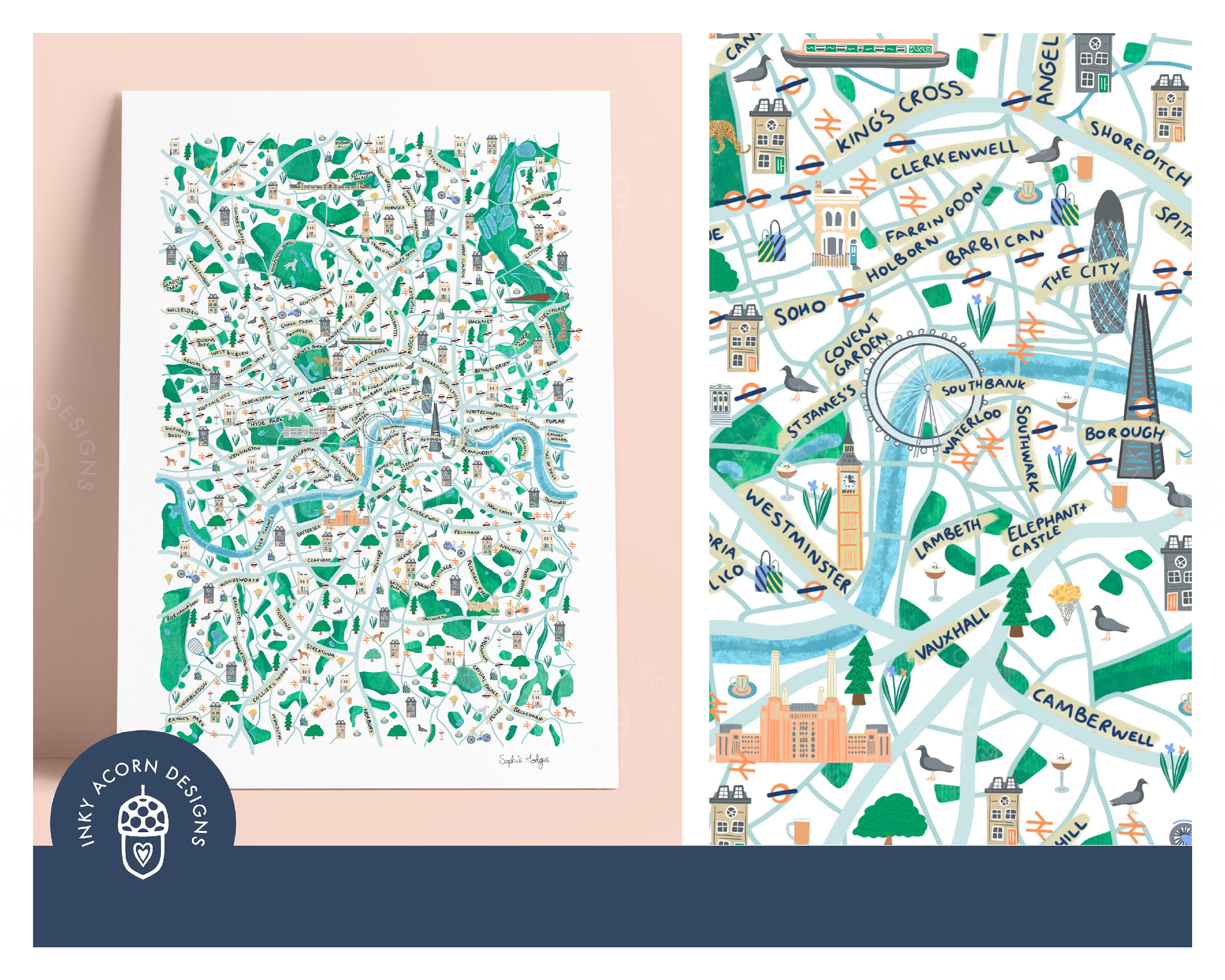 Illustrated London Map Unframed Art Print | Available in A5, A4, A3 ...