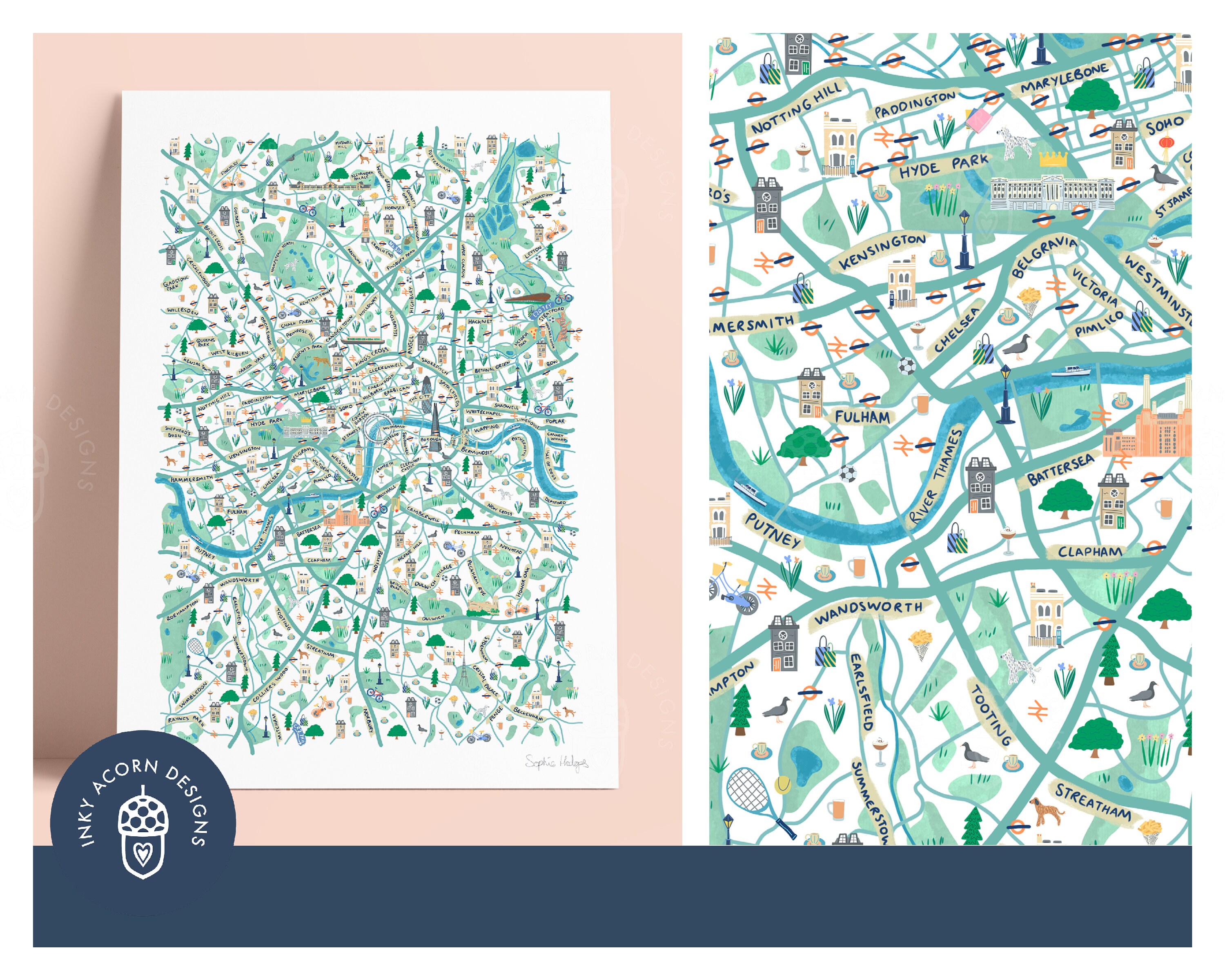 Illustrated London Map Unframed Art Print Updated Design | Available in A5, A4, A3 Size - Etsy UK