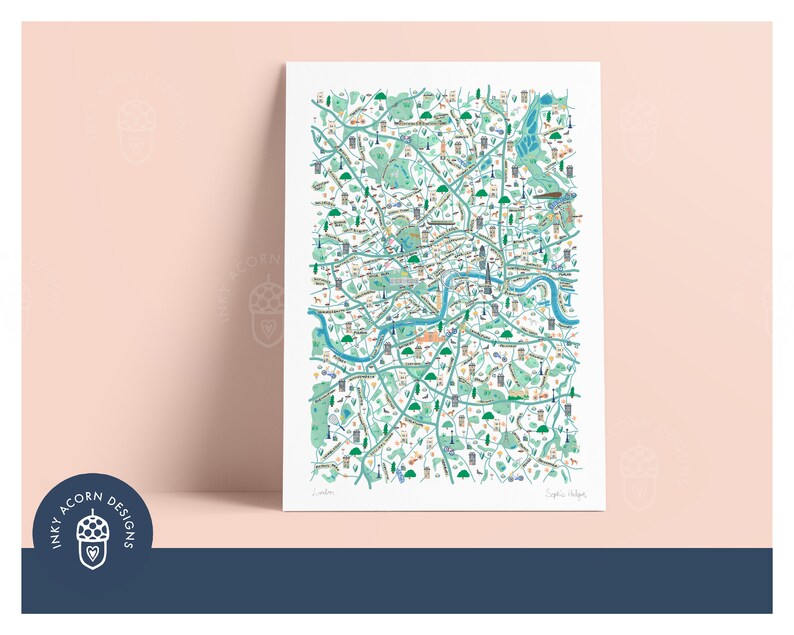 Illustrated London Map Unframed Art Print Updated Design Available in ...