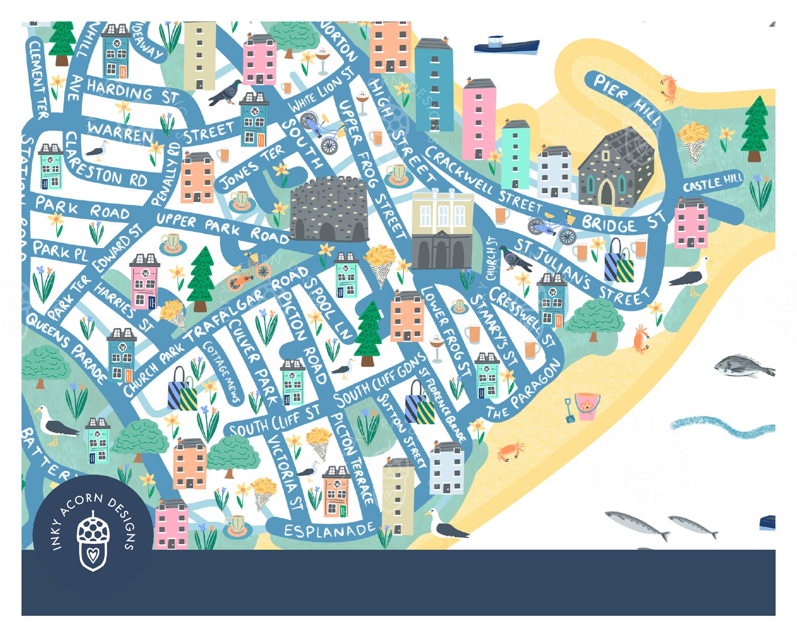 Illustrated Tenby Map Unframed Art Print Available in A5, A4, A3 Size ...