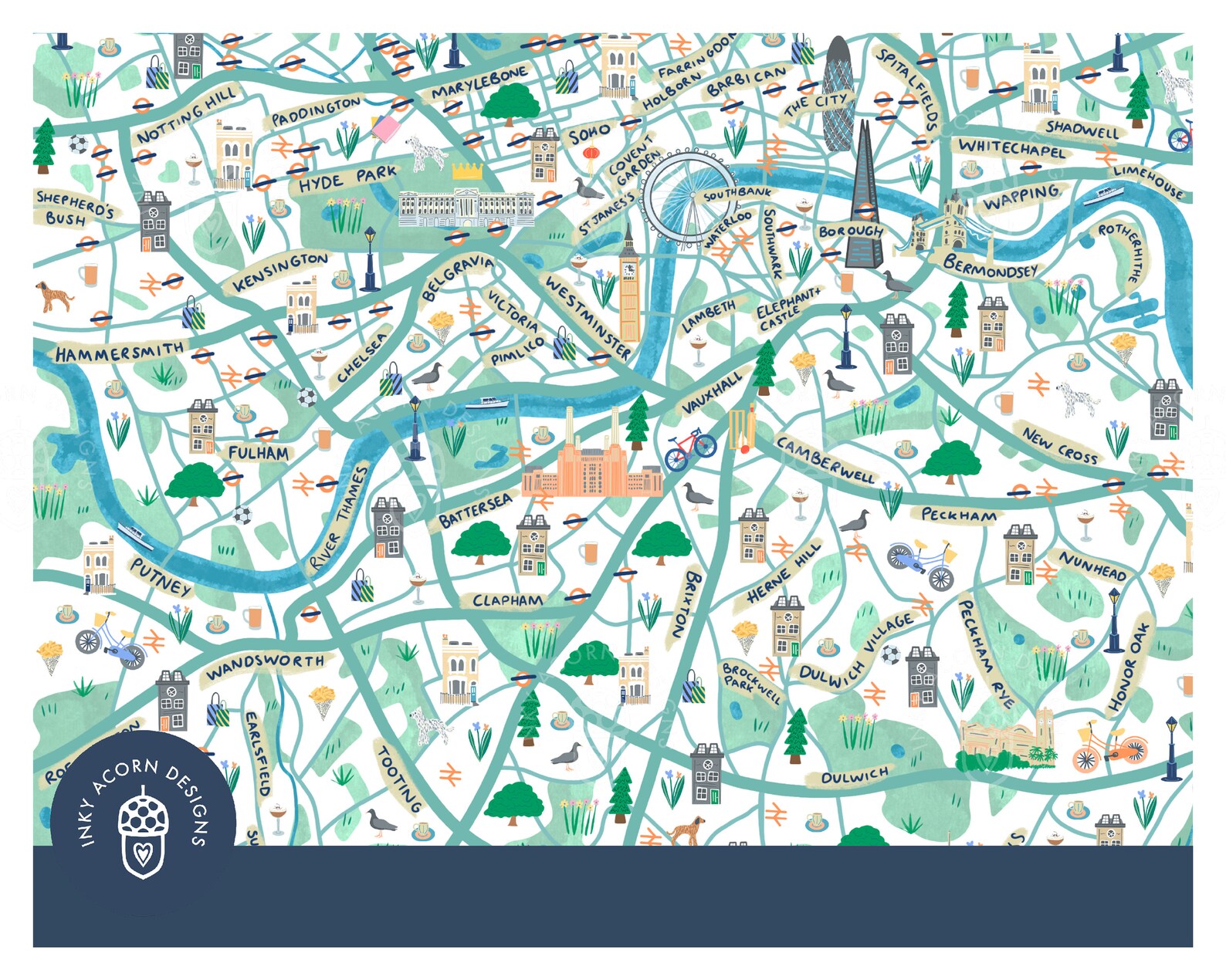 Illustrated London Map Unframed Art Print Updated Design Available in ...