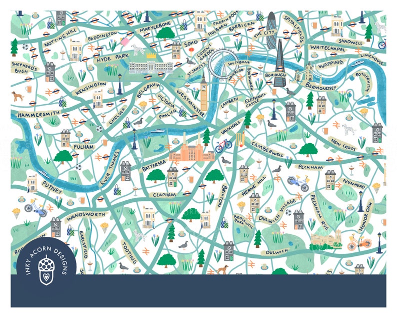 Illustrated London Map Unframed Art Print Updated Design Available in ...