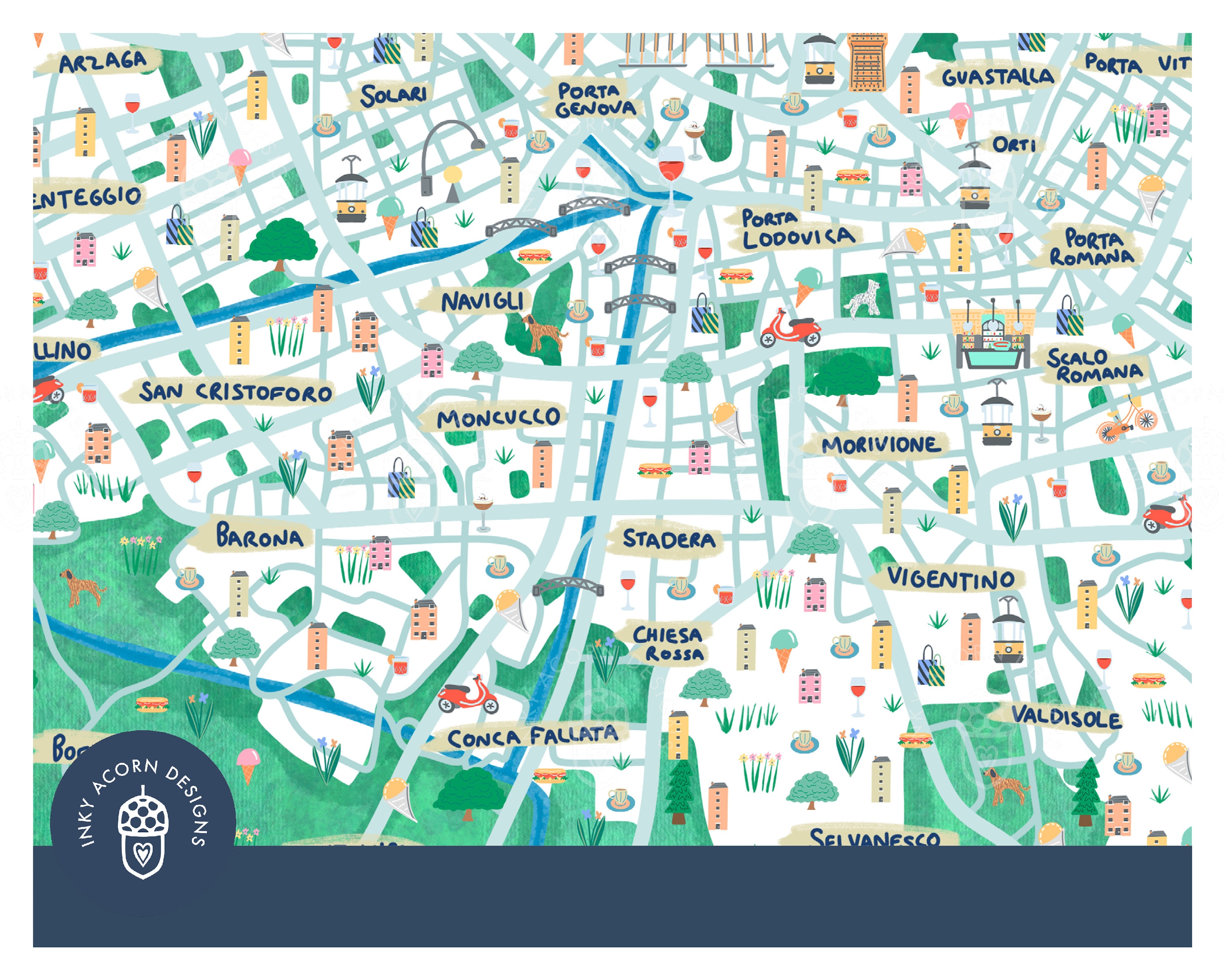 Illustrated Milan Map Unframed Art Print Available in A4 & A3 Size - Etsy