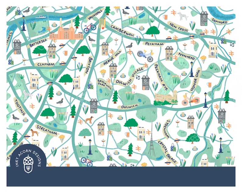 Illustrated London Map Unframed Art Print Updated Design Available in ...