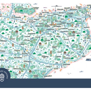 Kent Illustrated Map Unframed Art Print Available in A4 & A3 Sizes, Featuring Whitstable ...