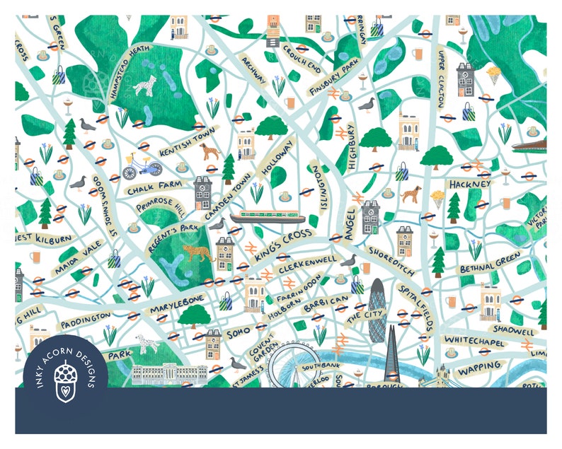 Illustrated London Map Unframed Art Print | Available in A5, A4, A3 ...