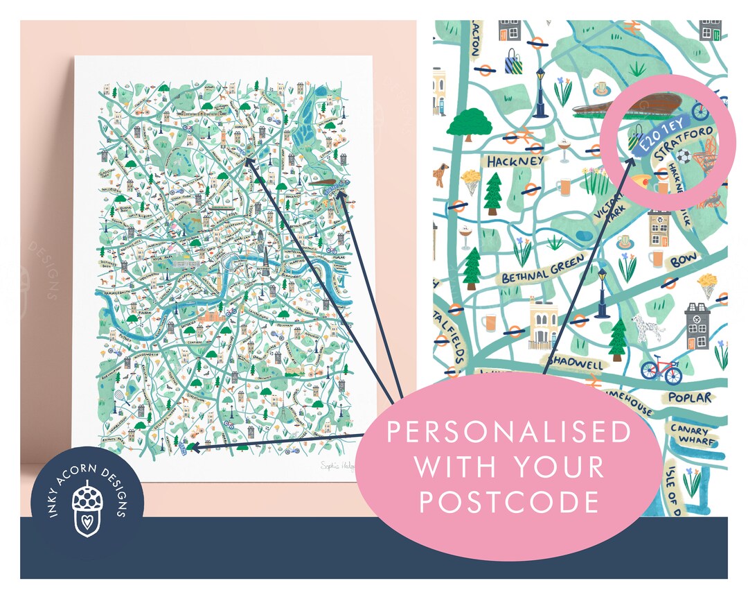Personalised Postcode London Map Unframed Art Print | Available in A5 ...