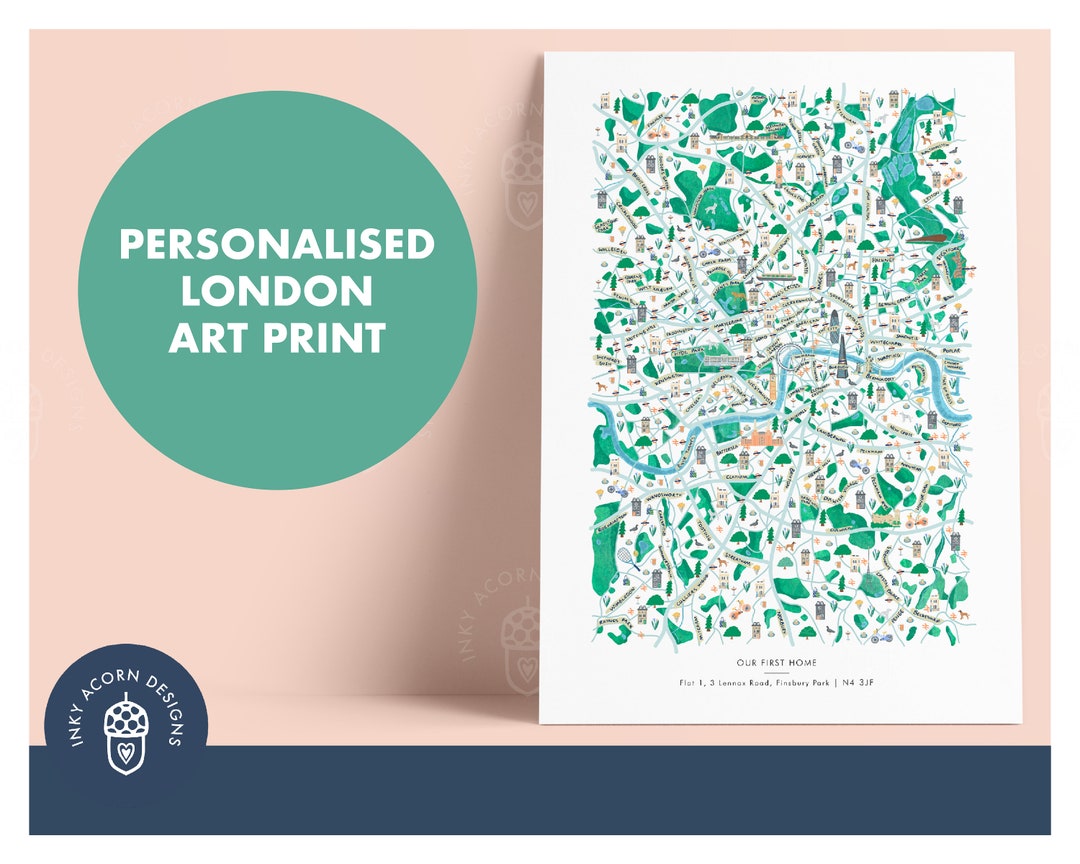 Personalised London Map Unframed Art Print Available in A5, A4, A3 Size ...
