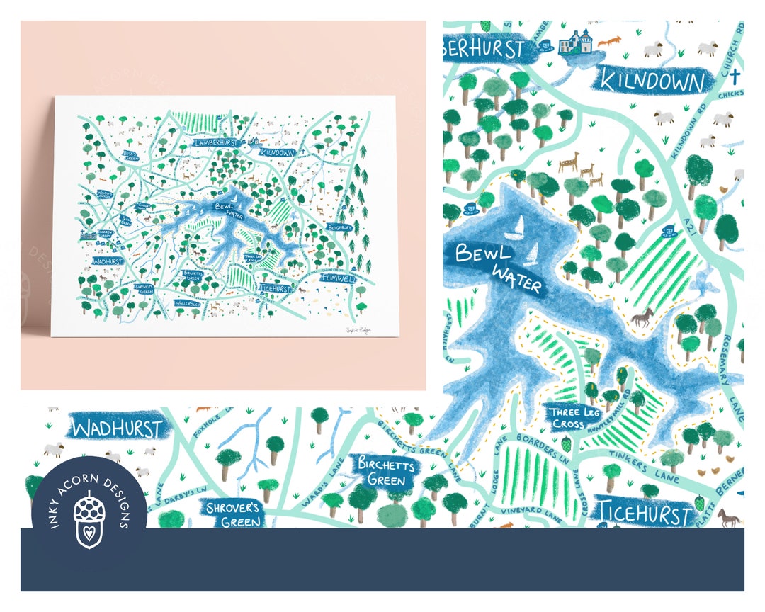 Bewl Water Illustrated Map Unframed Art Print Featuring - Etsy