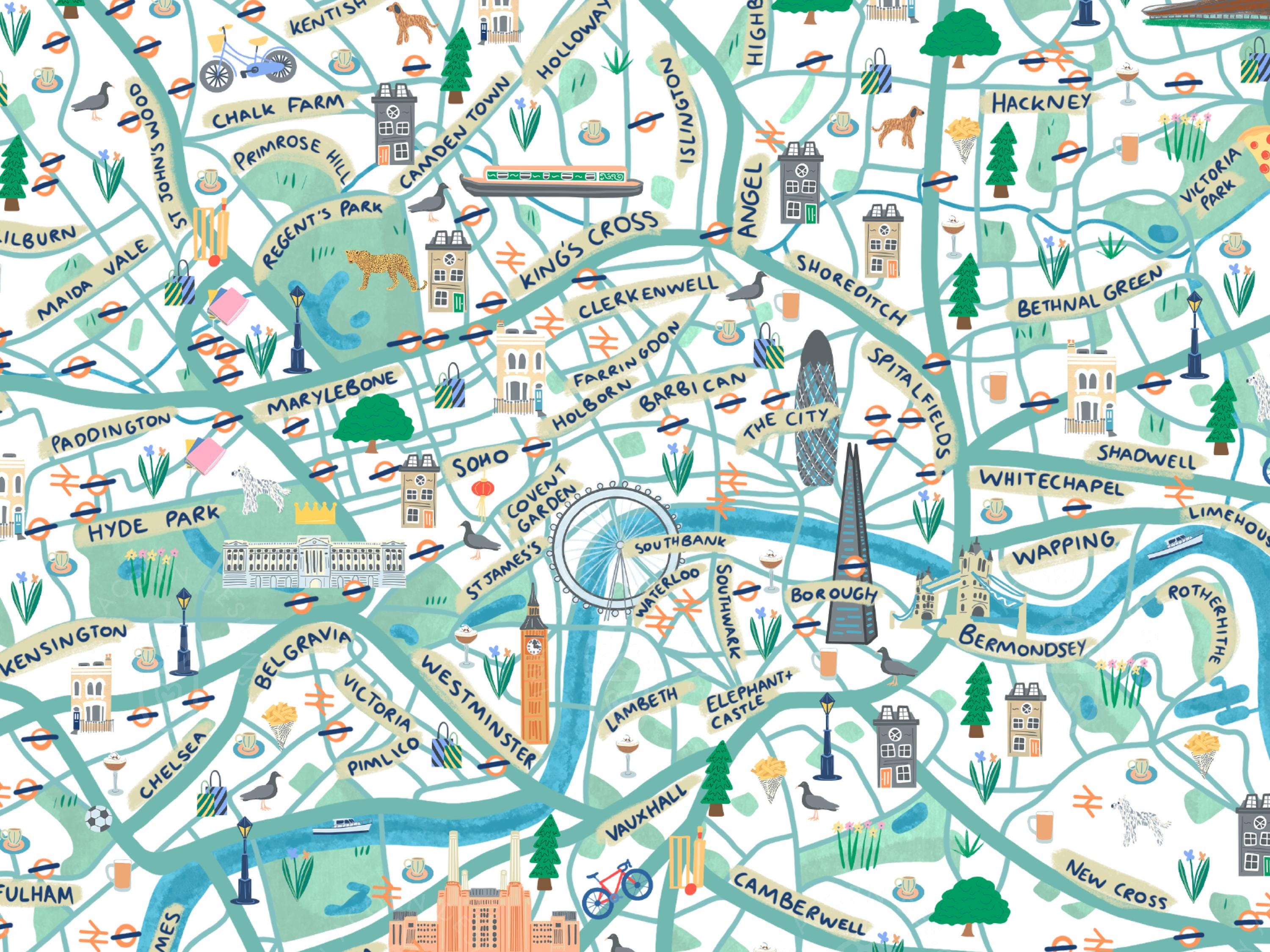Illustrated London Map Unframed Art Print Updated Design | Available in ...