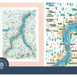 Illustrated Lake Como Map Unframed Art Print | Available in A4 & A3 ...