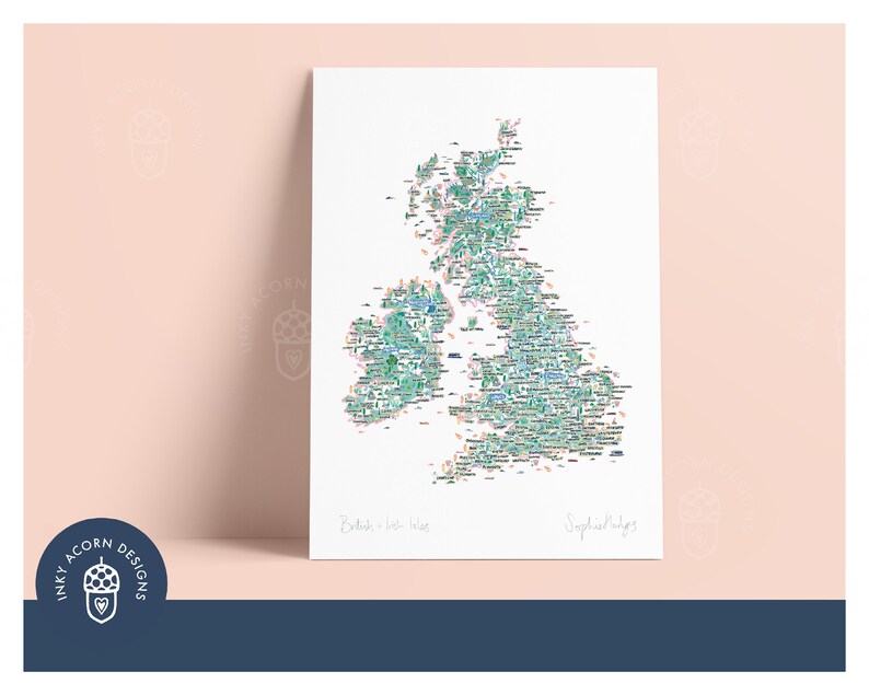 Illustrated British and Irish Isles Map Unframed Art Print Available in ...