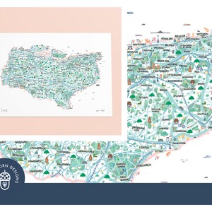 Kent Illustrated Map Unframed Art Print Available in A4 & A3 Sizes, Featuring Whitstable ...