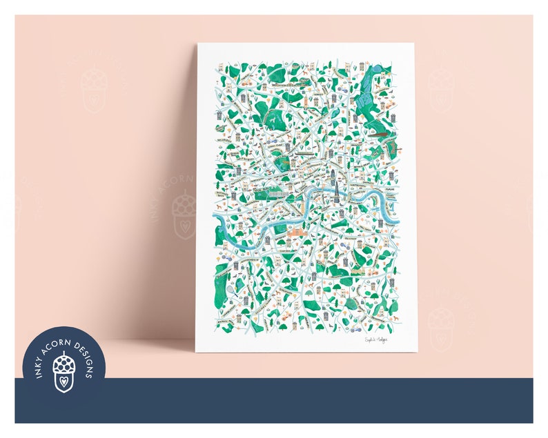 Illustrated London Map Unframed Art Print | Available in A5, A4, A3 Size - Etsy UK