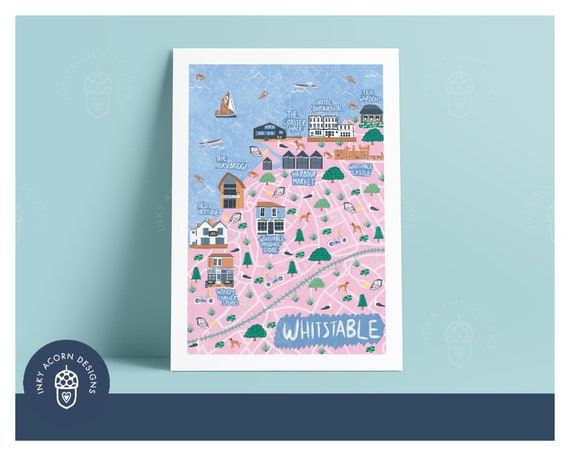 Illustrated Whitstable Map Unframed Art Print Available in - Etsy UK