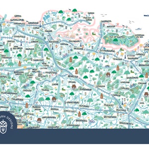 Kent Illustrated Map Unframed Art Print Available in A4 & A3 Sizes, Featuring Whitstable ...