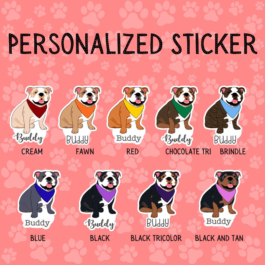 Personalized English Bulldog Sticker // Custom // 9 Color Options - Etsy