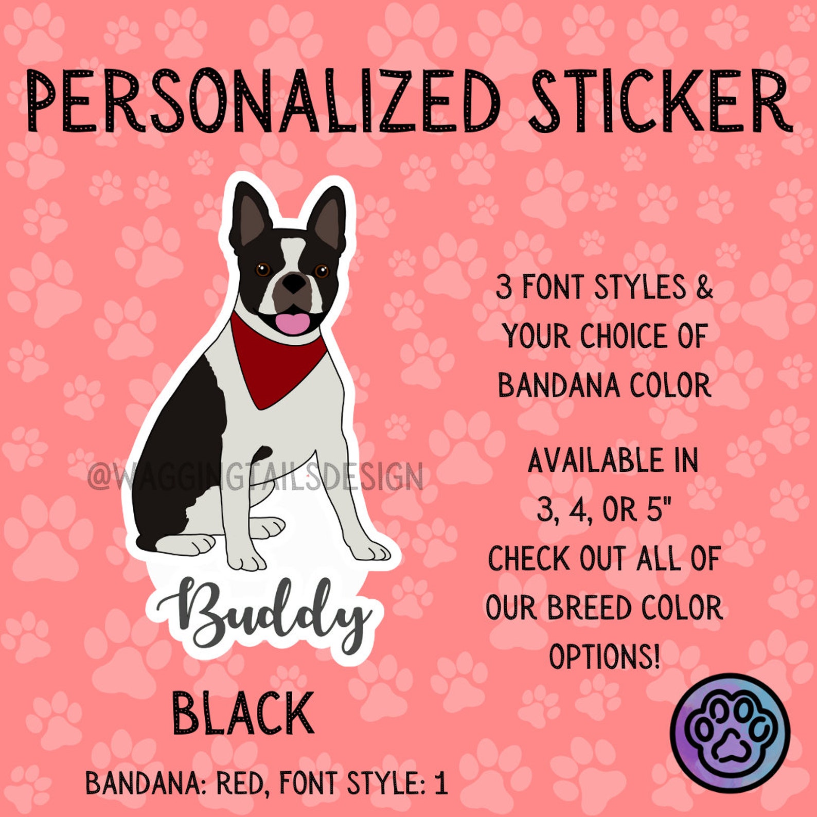 Personalized Boston Terrier Dog Sticker // Custom // Gift for Dog Lover ...