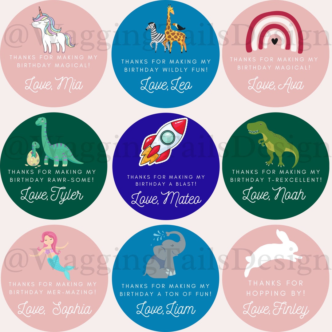 Personalized Birthday Sticker // Thank You Birthday Favor Stickers ...