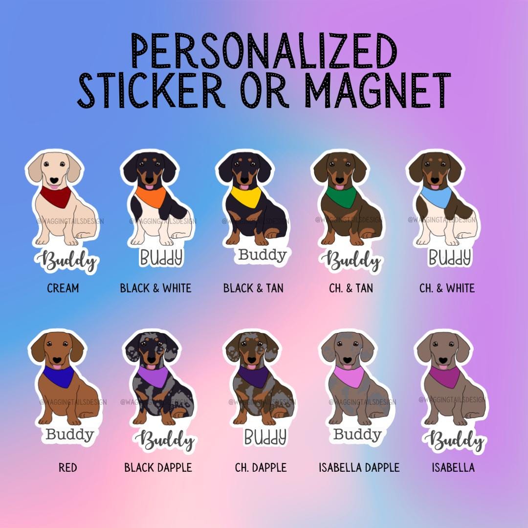 Personalized Dachshund Sticker or Magnet – Bandana & Font Choice – 10 ...