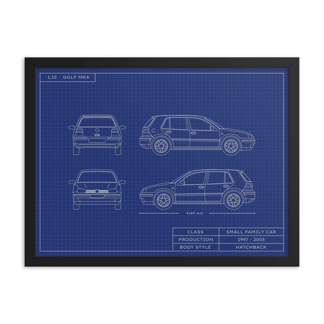 Golf MK4 1:15 Scale Blueprint Framed Poster - Etsy