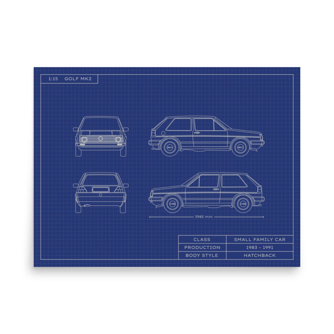 Golf MK2 1:15 Scale Blueprint Poster Without Frame - Etsy